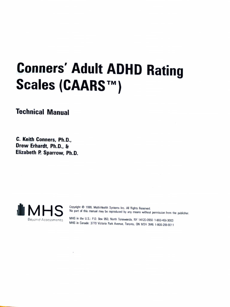 CAARS Adult ADHD Rating Scales Technical Manual | PDF | Attention ...