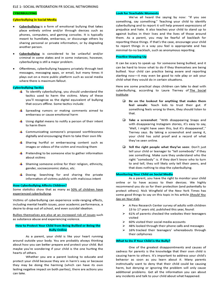 CYBERBULLYING | PDF | Cyberbullying | Defamation