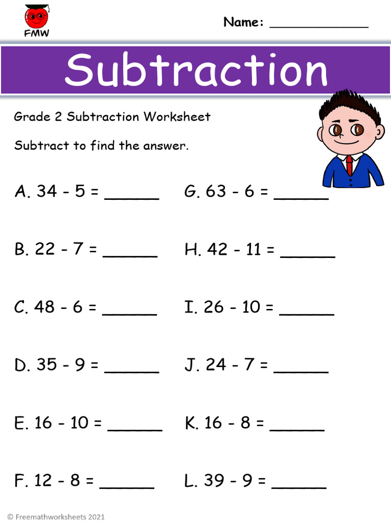 Grade 2 Subtraction With Numbers Worksheet 2 | PDF