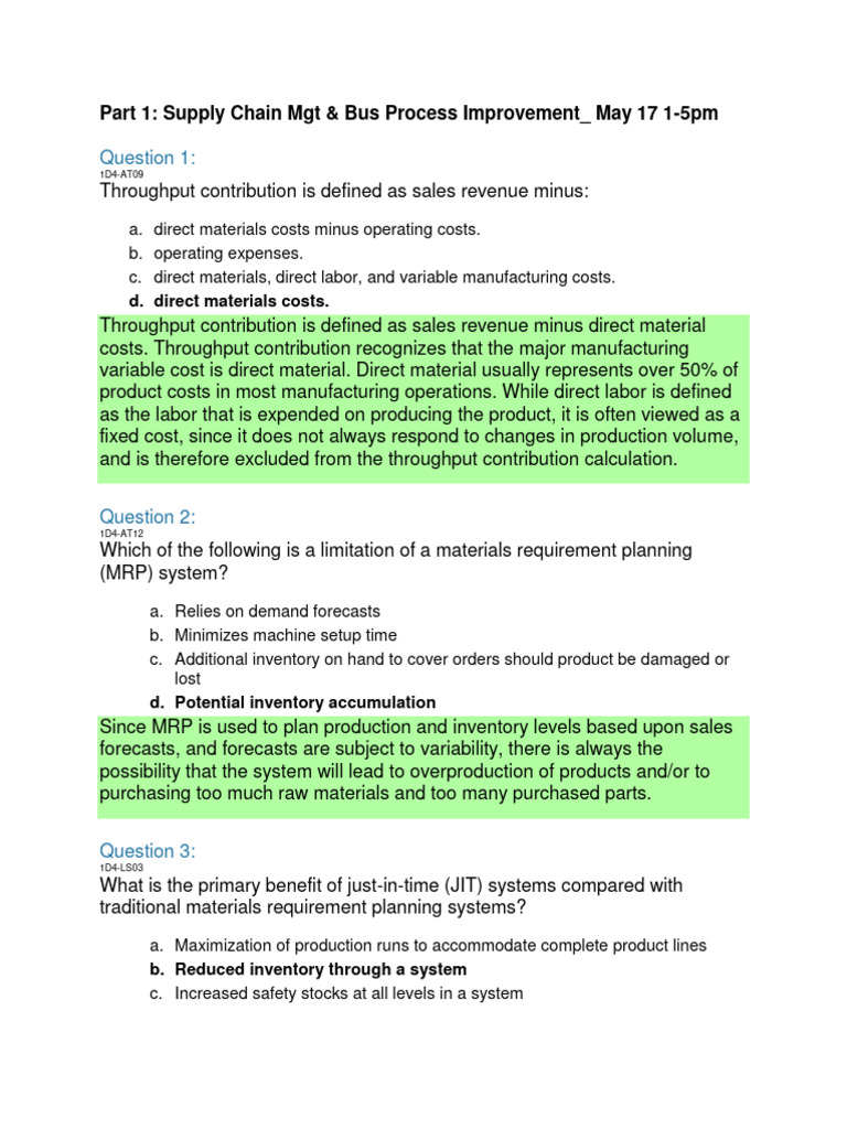 Part 1 Supply Chain MGT & Bus Process Improvement - May 17 1-5pm ...