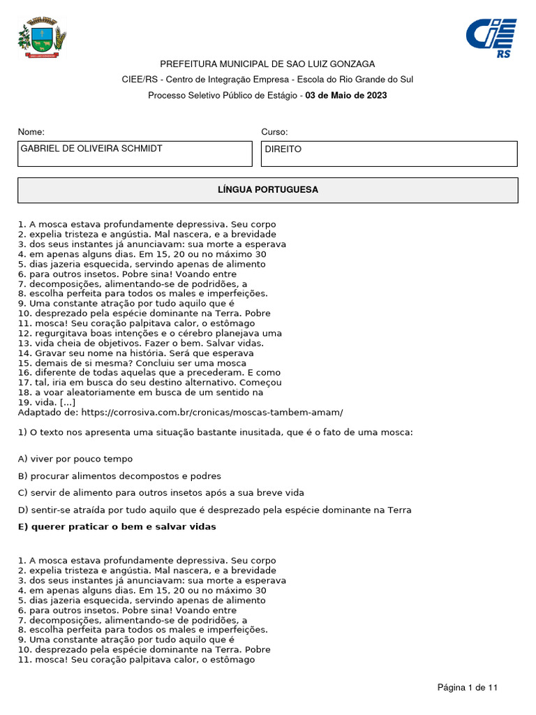 Prova Estagio | PDF | Cidadania | Brasileiros