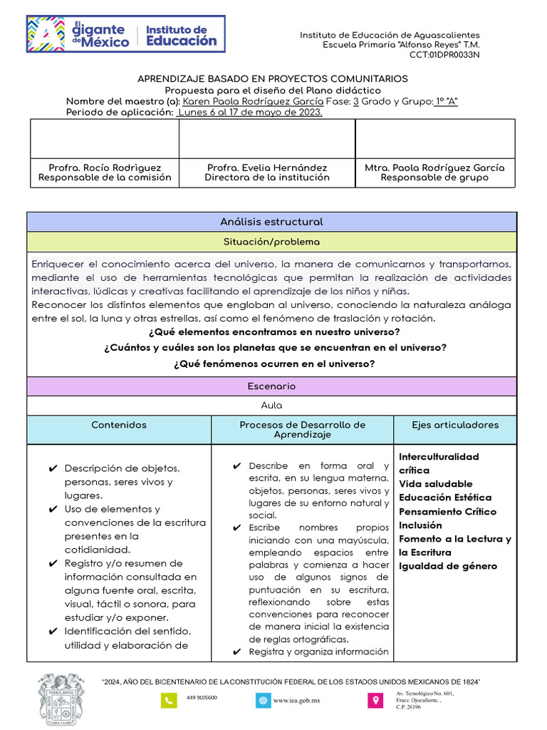 Aprendizaje sobre el Universo en 1º A | PDF | Universo | Educación primaria