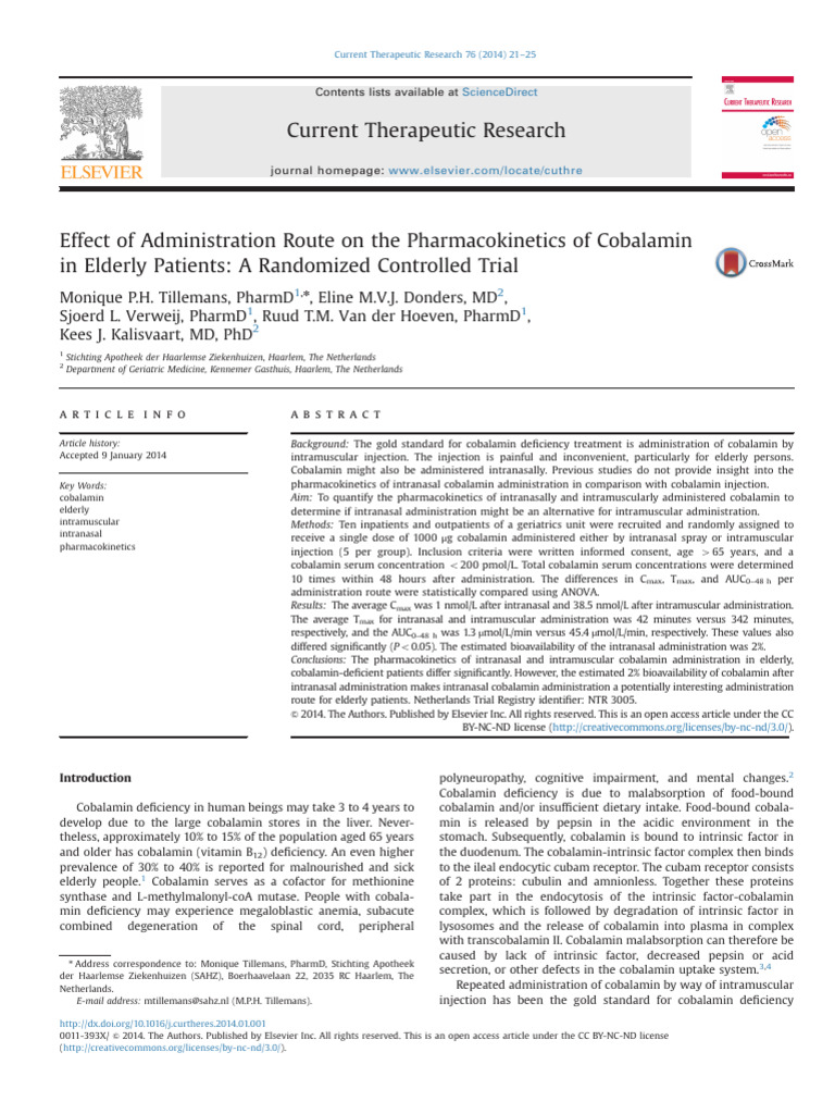 Cobalamin Administration Routes in Elderly | PDF | Vitamin B12 ...