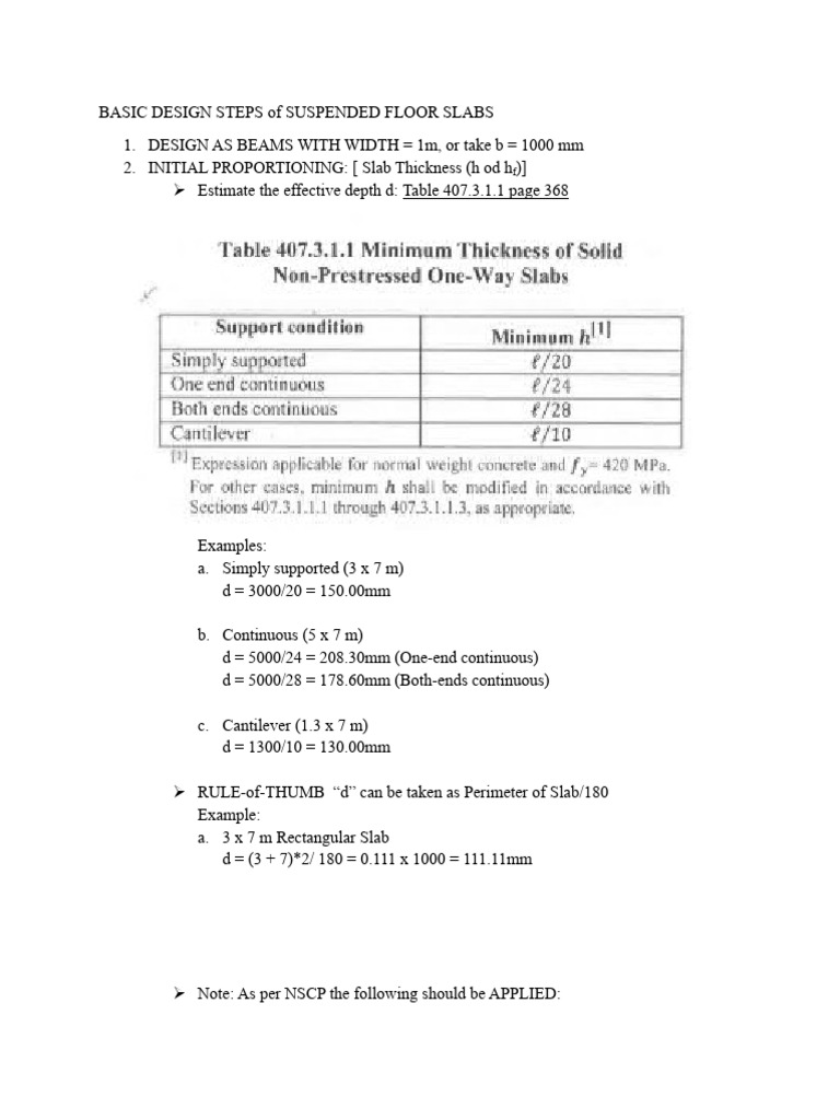 Slab Design Steps for Suspended Floors | PDF