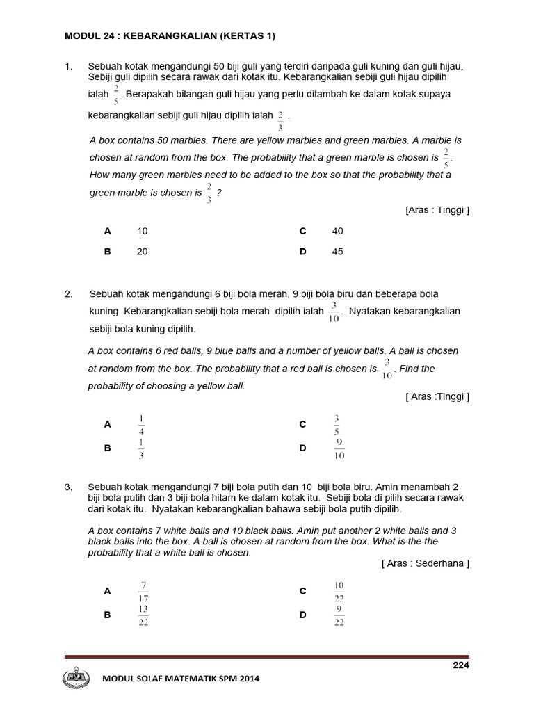 Modul 24 Kebarangkalian k1 | PDF