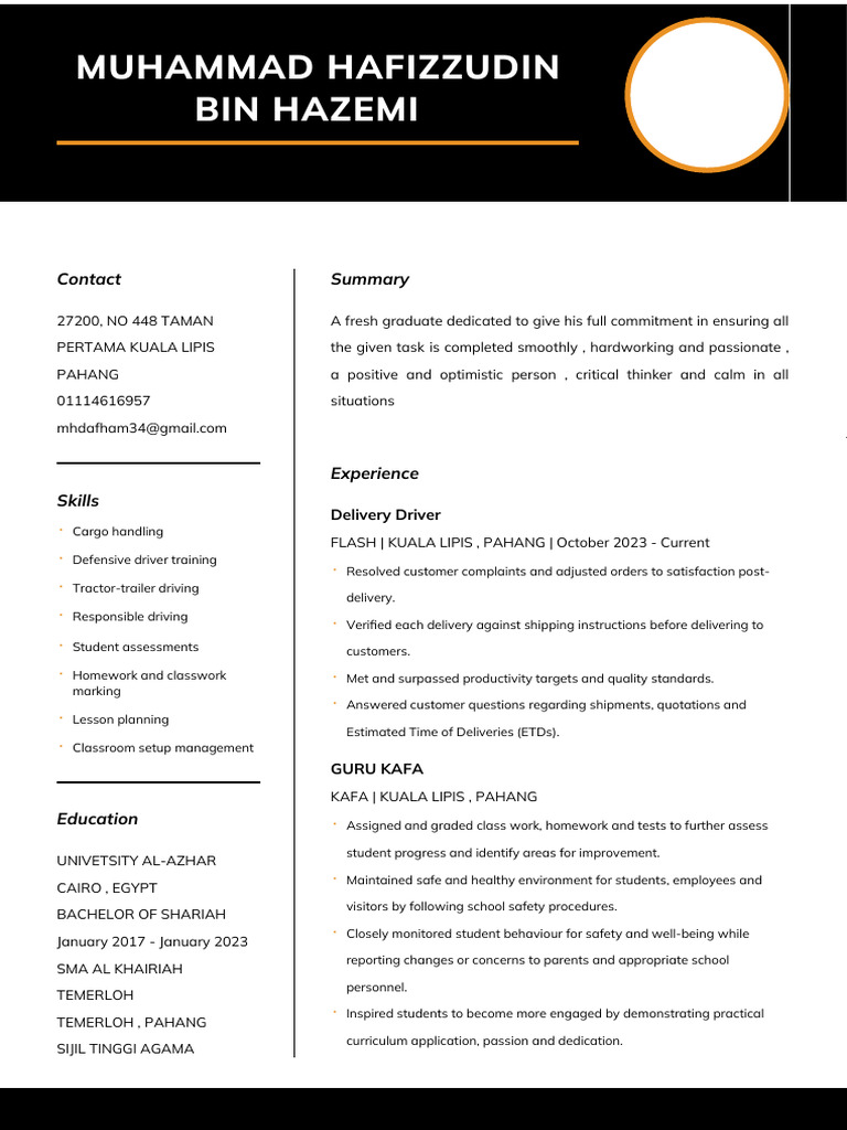 Muhammad Afham Bin Abdul Razak - CV - 3 | PDF