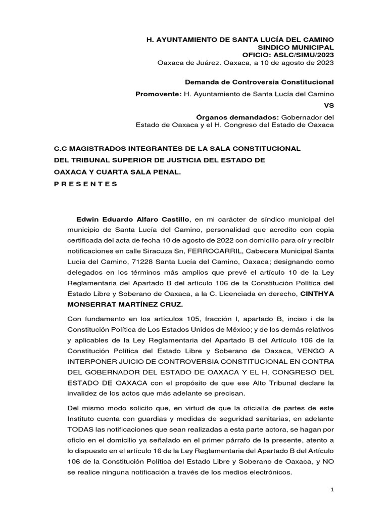 Demanda de Controversia Constitucional | PDF | Demanda judicial ...