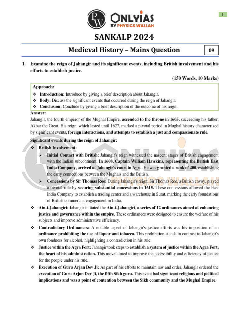 Medieval History 09 - Mains Question | PDF | Mughal Empire