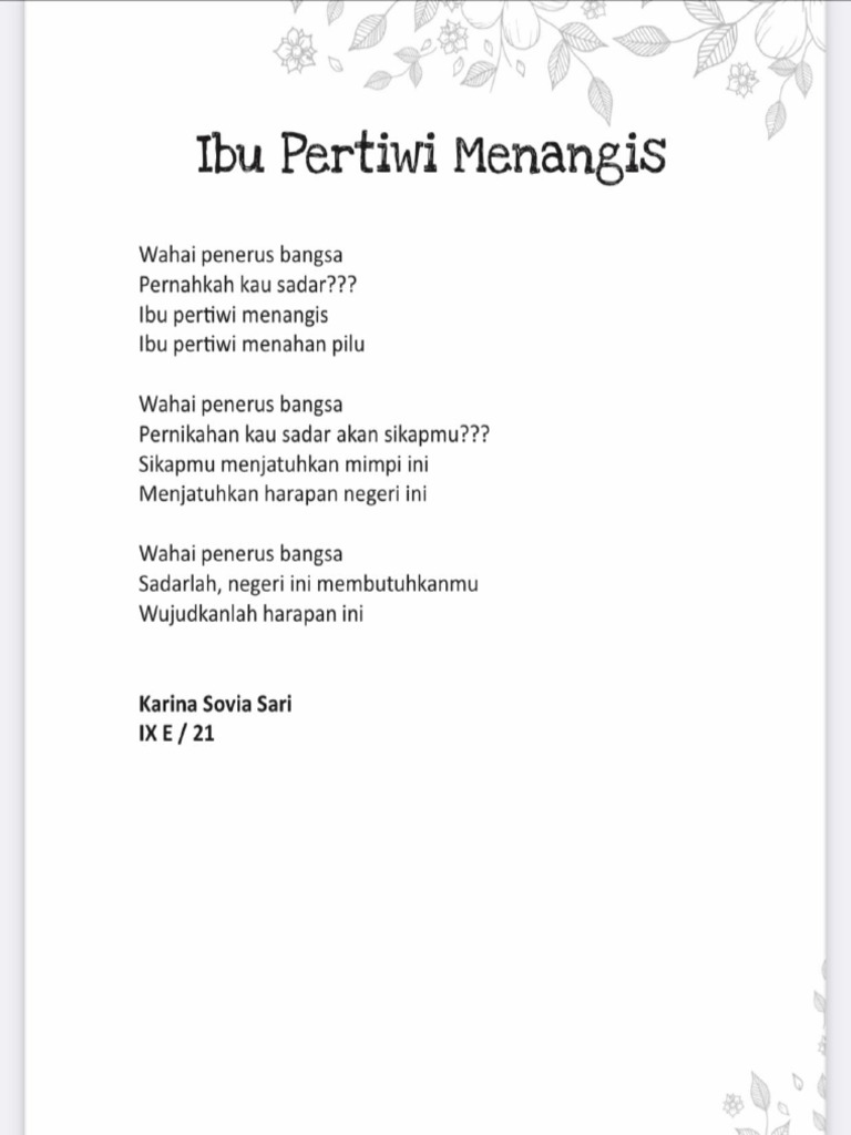 Puisi Ibu Pertiwi Menangis | PDF