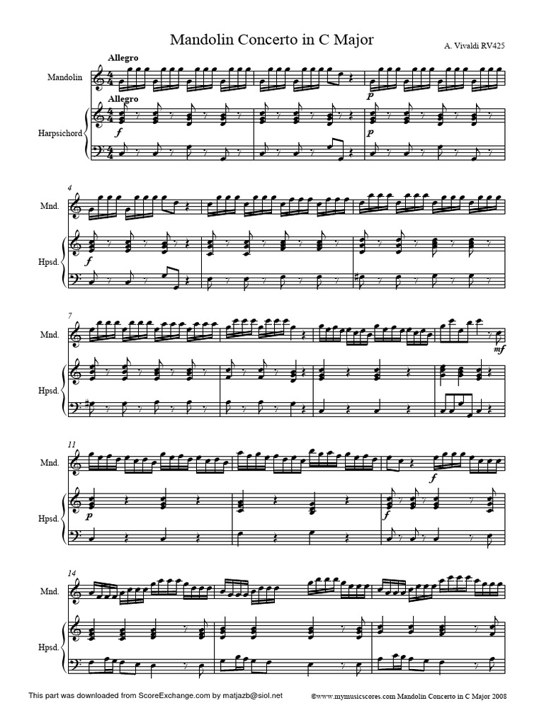Vivaldi Mandolin Concerto | PDF