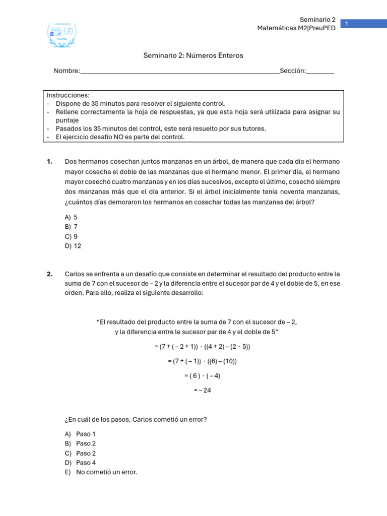 Seminario 2 N Meros Enteros | PDF