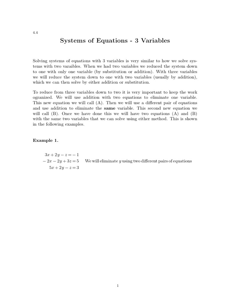 Solving Systems of Equations with 3 Variables | PDF | Equations | Algebra