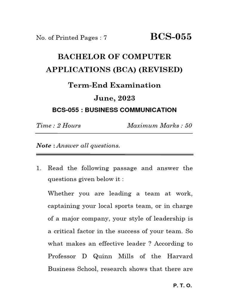 BCS 055 | PDF | Leadership | Behavioural Sciences BCS 055 | PDF | Leadership | Behavioural Sciences