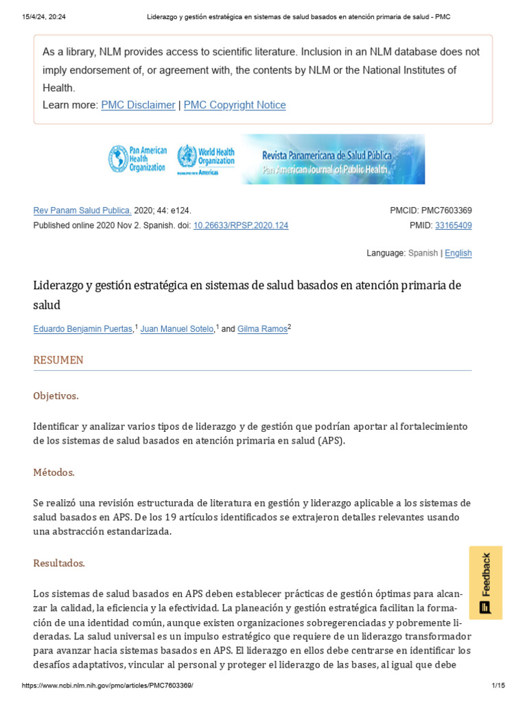 Liderazgo y Gestión Estratégica en Sistemas de Salud Basados en Atención Primaria de Salud - PMC ...