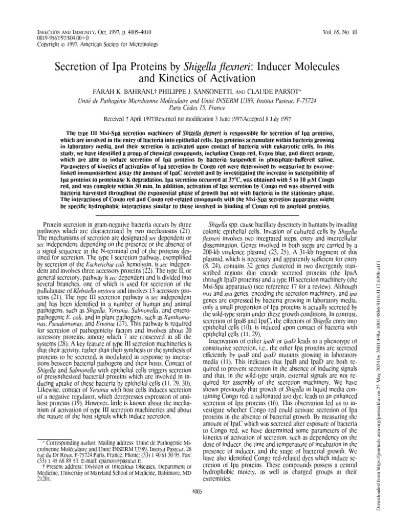 Bahrani Et Al 1997 Secretion of Ipa Proteins by Shigella Flexneri ...