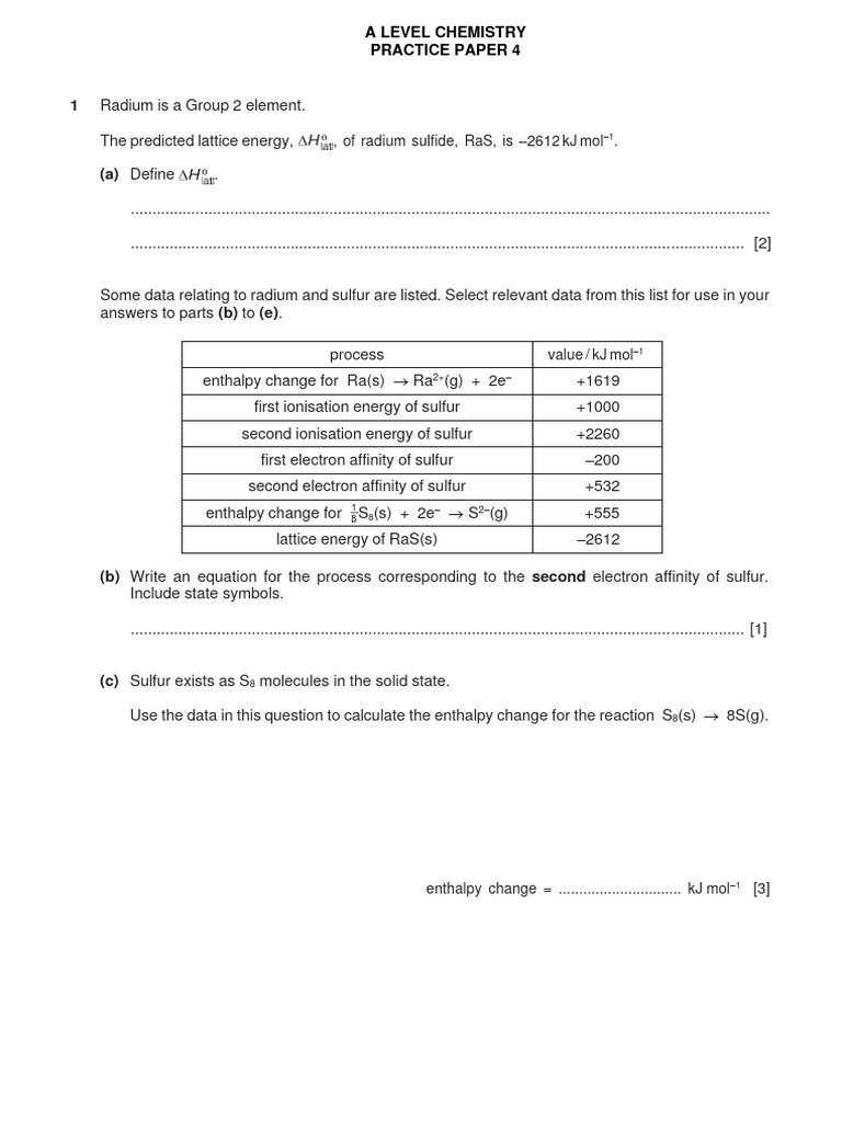 A Level Chemistry Practice Paper 4 | PDF | Coordination Complex | Ammonia