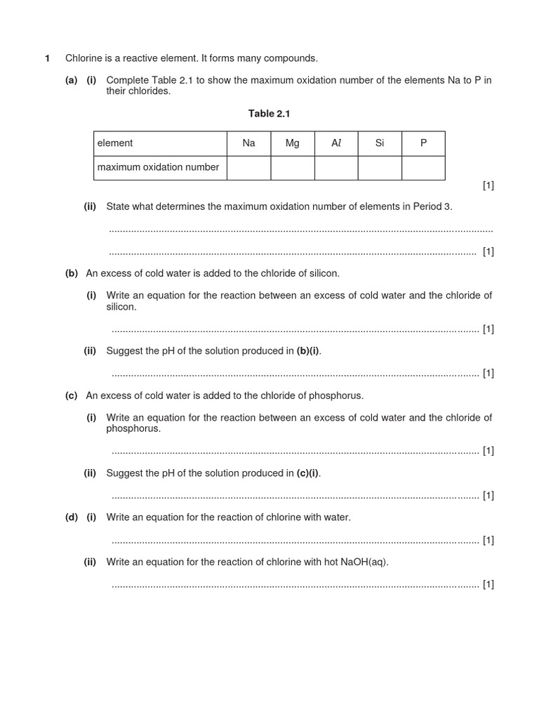 AS Practice PP | PDF | Chlorine | Chemical Reactions