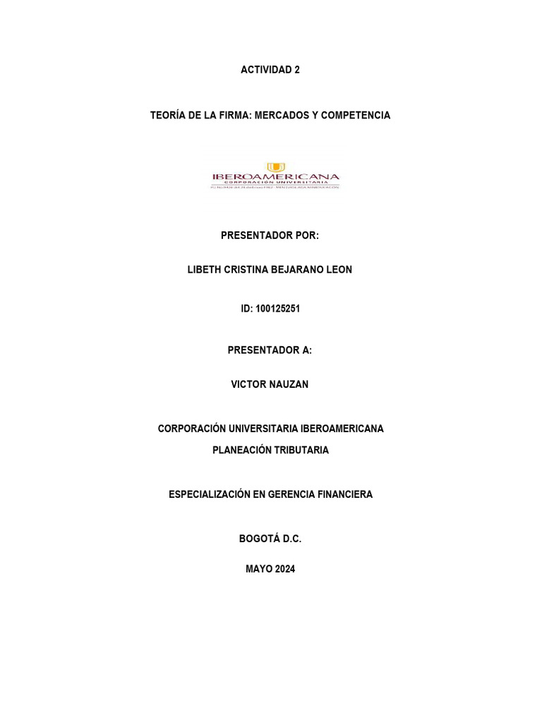 Actividad 2 Teoría de La Firma Mercados y Competencia | PDF | Business | Ciencias económicas