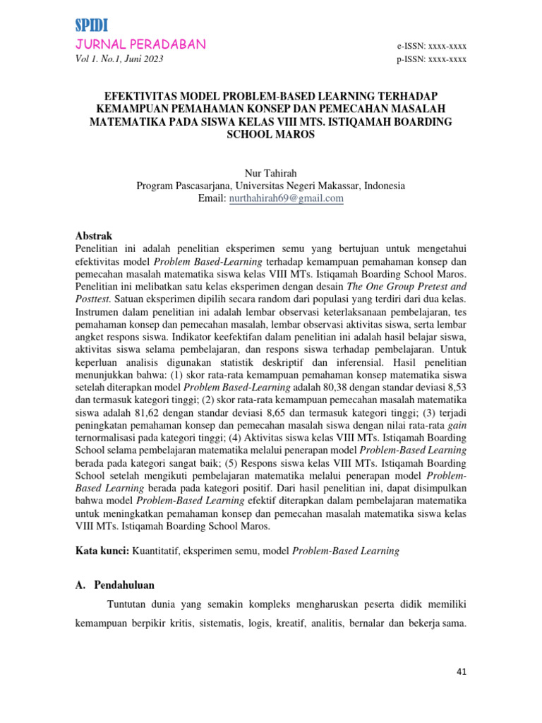 Efektivitas Model Problem-Based Learning Terhadap Kemampuan Pemahaman Konsep Dan Pemecahan ...