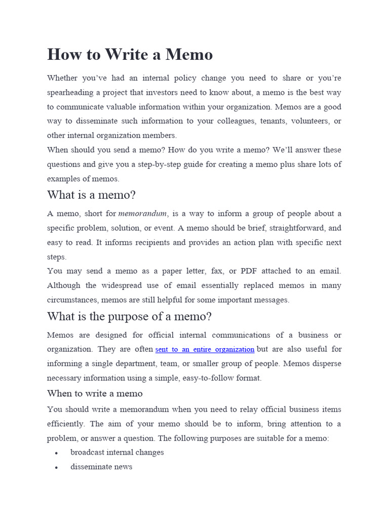 How To Write A Memo Pdf Memorandum Communication