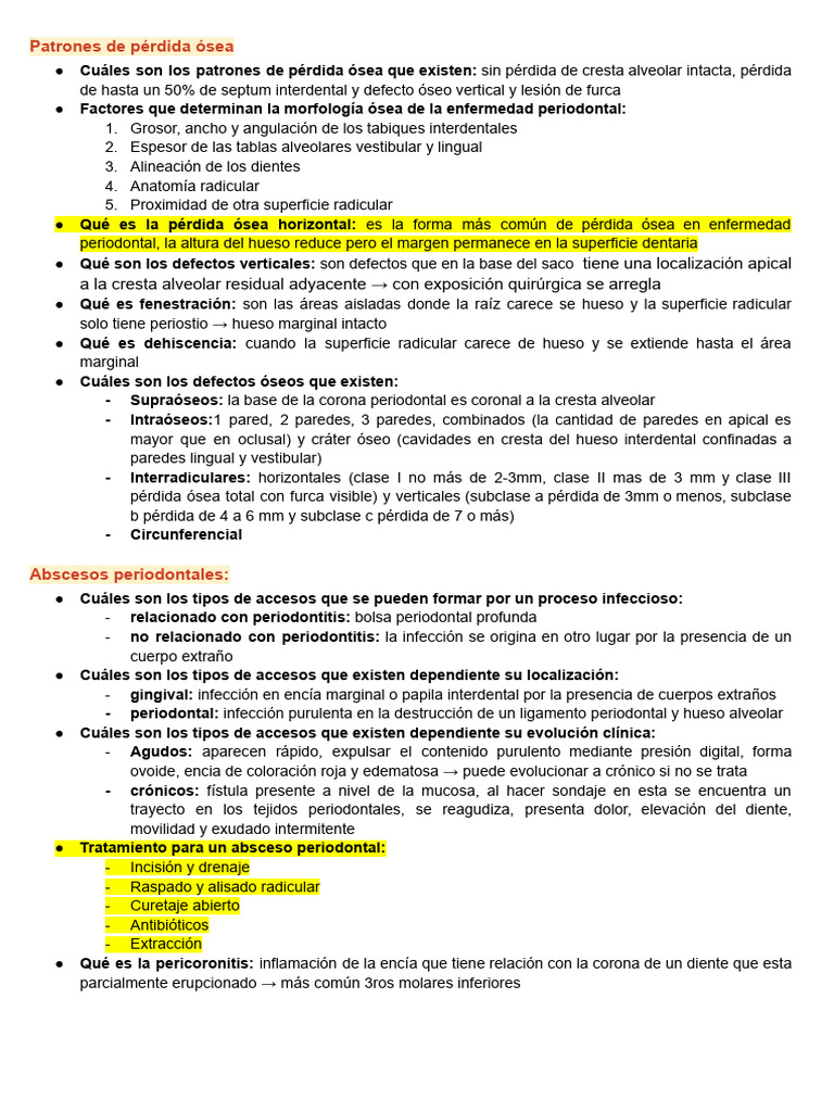 Patrones y Tratamientos Periodontales | PDF | Boca | Diente