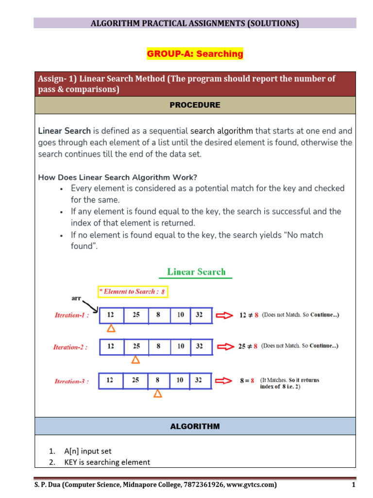 Algo Assignment 01 Linear Srch Pdf Time Complexity Computational Science 