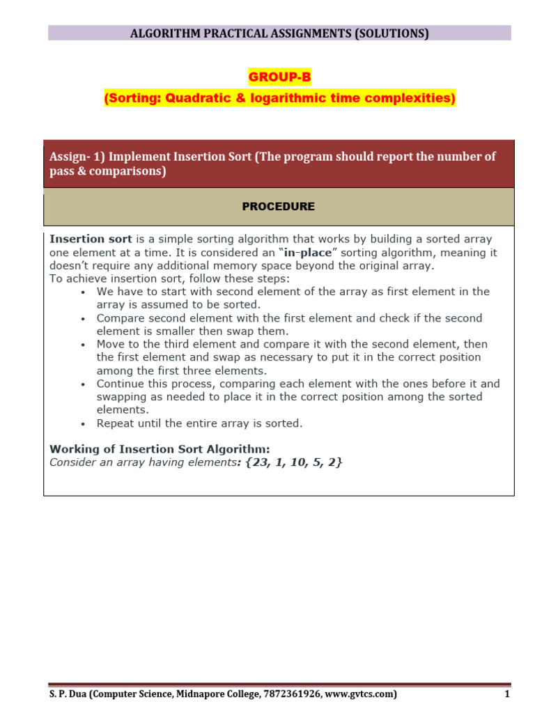 Insertion Sort Algorithm Explained | PDF | Theoretical Computer Science ...
