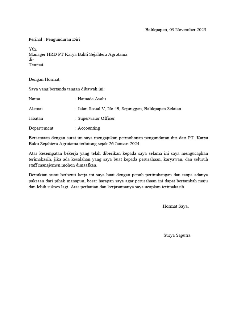 Surat Pernyataan Resign 1 | PDF