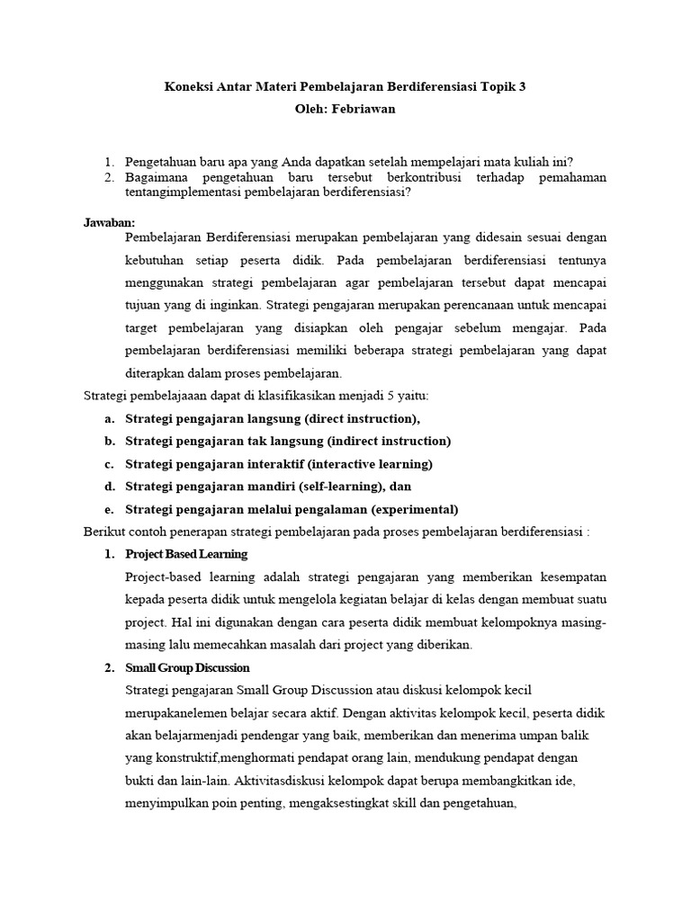 Koneksi Antar Materi Pembelajaran Berdiferensiasi Topik 3 | PDF