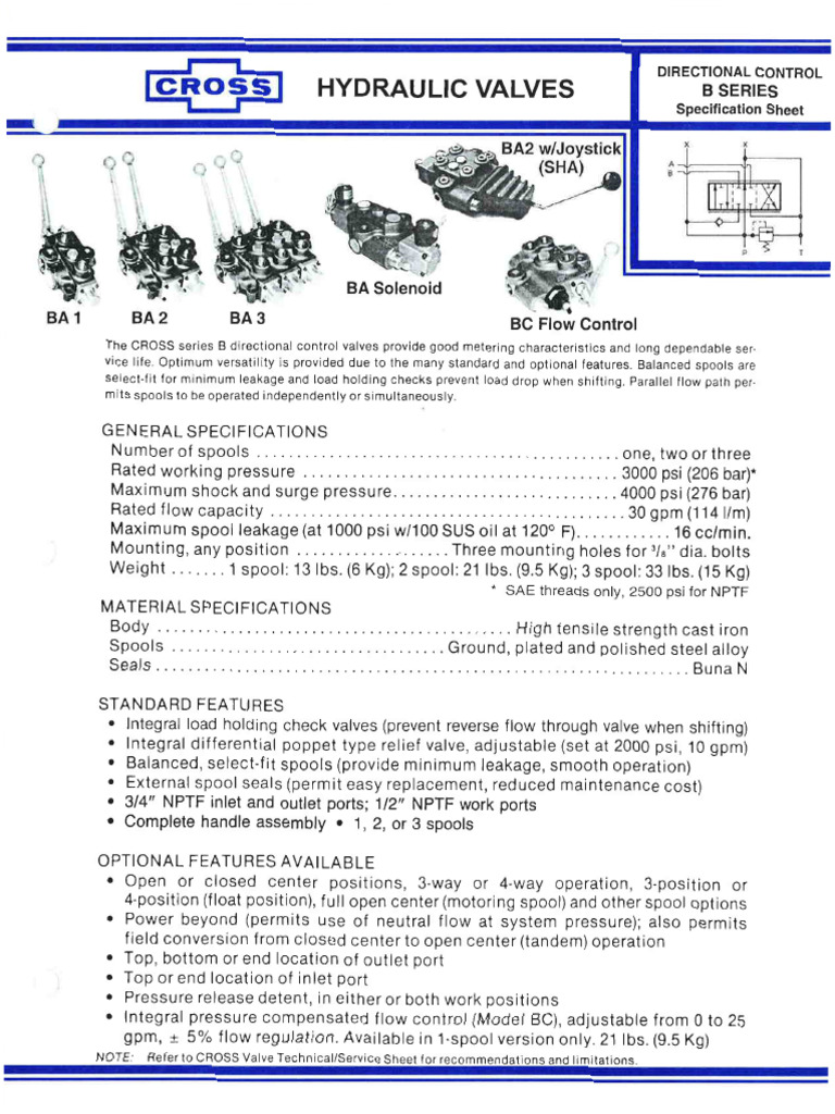 Cross Manufacturing Spec Sheets - Valves - B Series | PDF