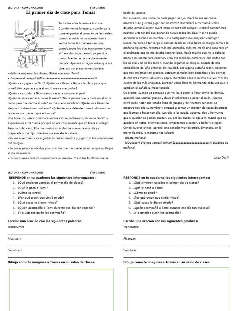 LECTURA -EL PRIMER DIA DE CLASES | PDF