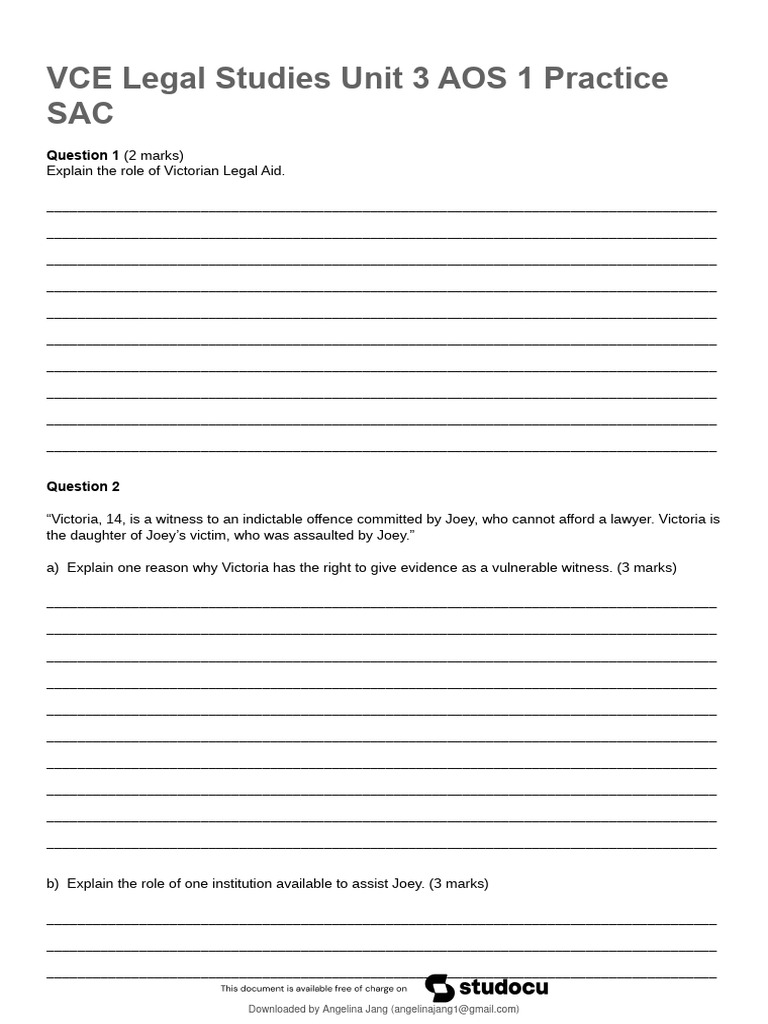 VCE Legal Studies Unit 3 AOS 1 Practice SAC | PDF | Plea | Common Law