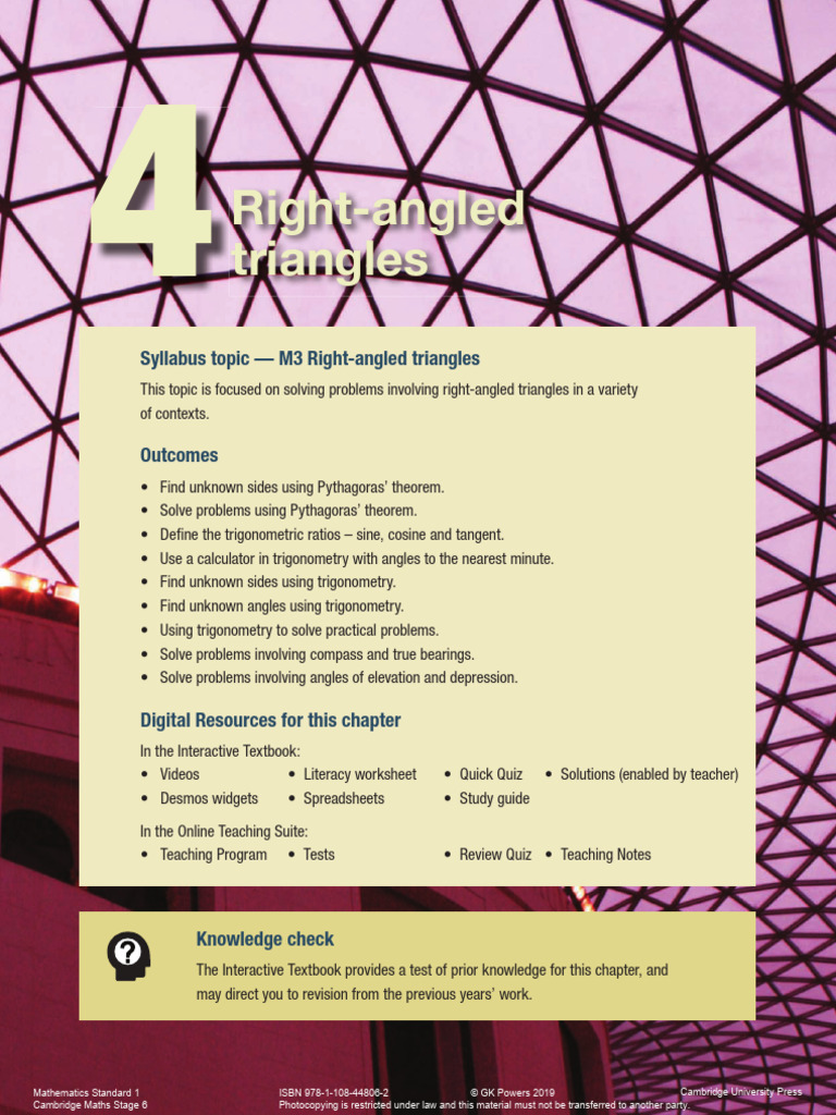 Cambridge 12 Standard 1_Ch 4 - Right-angled triangles | PDF ...