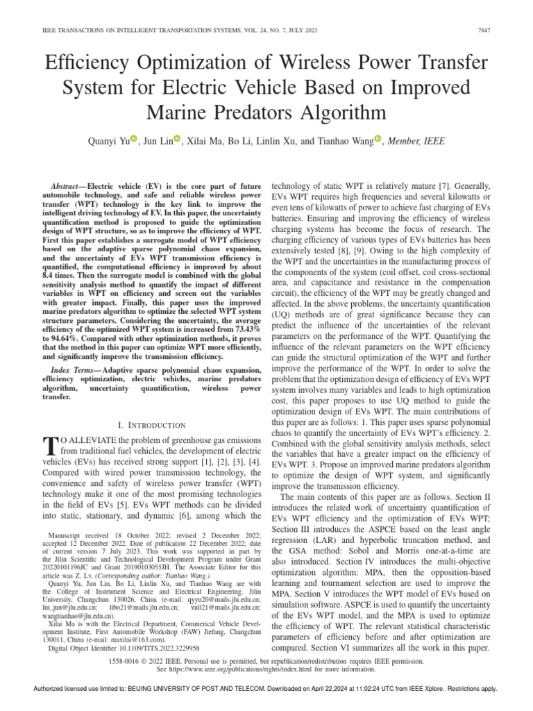Efficiency Optimization of Wireless Power Transfer System For Electric ... Efficiency Optimization of Wireless Power Transfer System For Electric ...