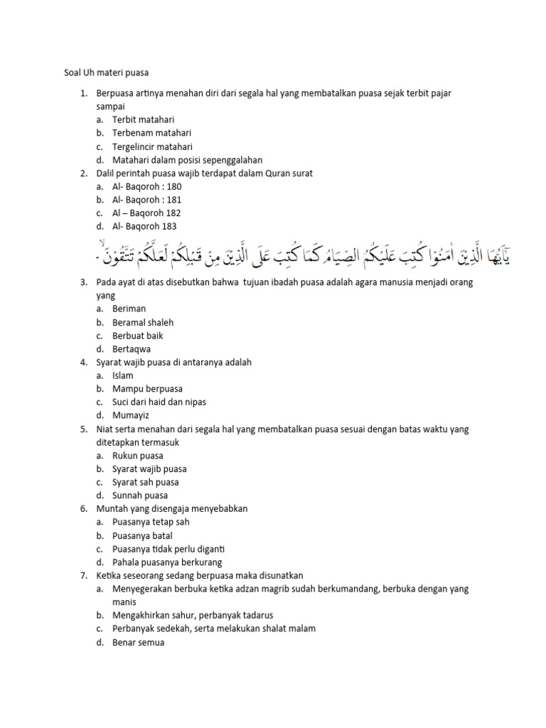 Soal dan Jawaban Materi Puasa | PDF