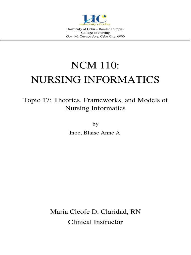 TOPIC 17 Theories Frameworks and Models of Nursing Informatics ...