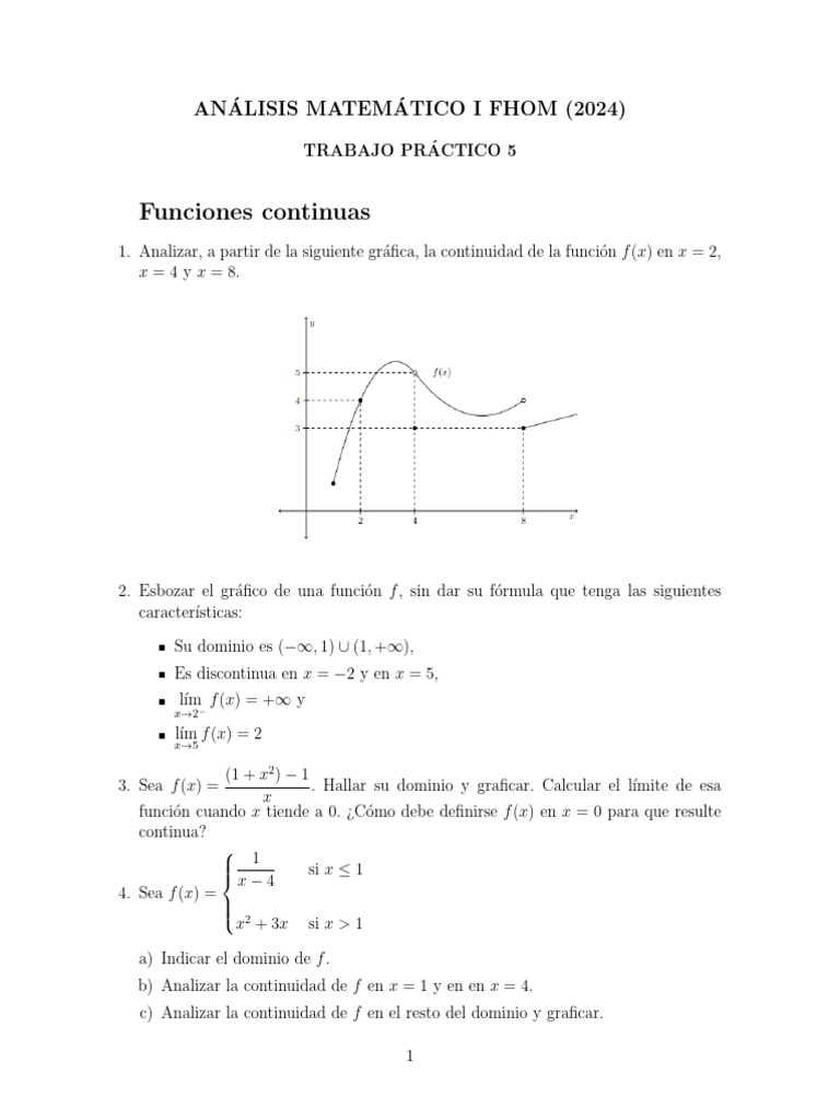 Funciones Continuas: AN Alisis Matem Atico I Fhom (2024) | PDF | Función continua | Función ...