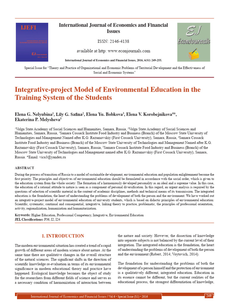 Integrative-Project Model of Environmental Education in The Training ...