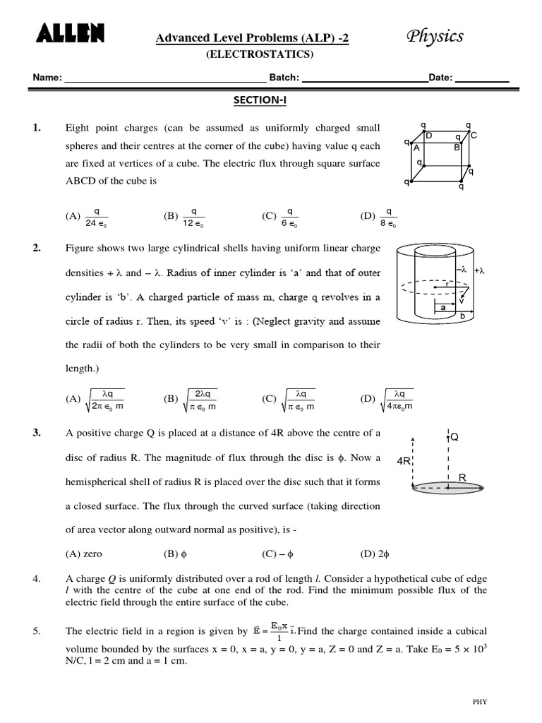 ELETROSTATICS - Advanced Level Problems (ALP) - 2 | PDF | Sphere | Electrostatics