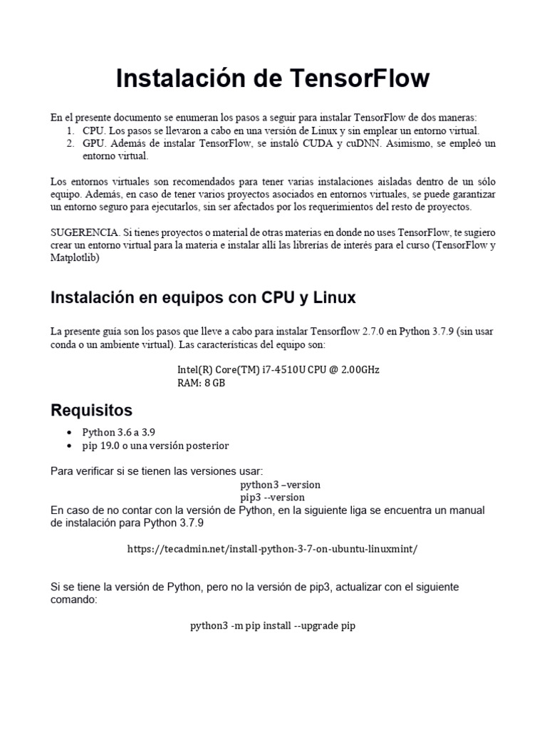 Guía de Instalación de TensorFlow | PDF | Arquitectura X86 | Ciencias de la Computación
