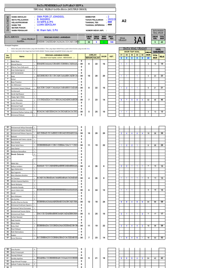 A2 B. Inggris 12 Ipa Ips Analisis Kuant. Us 2023 | PDF