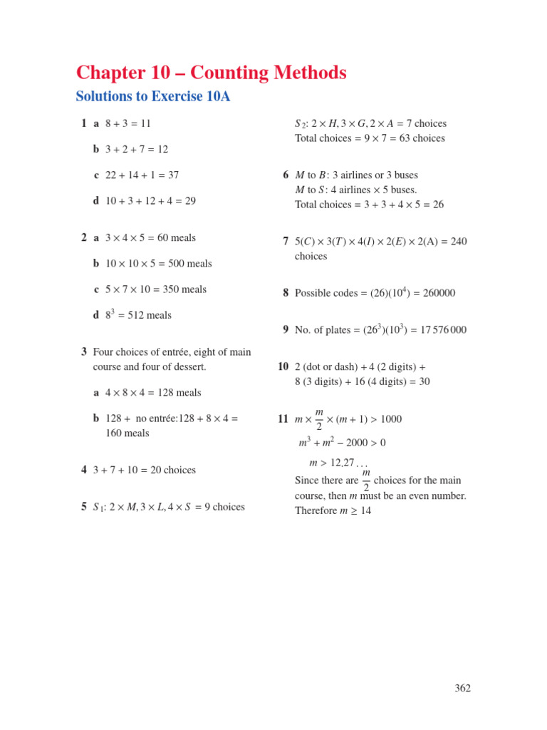 Cambridge Methods 1/2 - Chapter 10 Counting Methods | PDF | Mathematical Concepts | Discrete ...