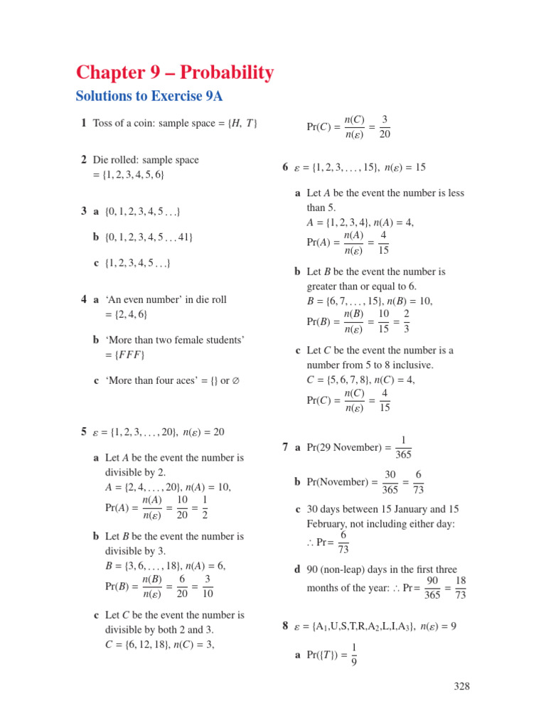 Cambridge Methods 1/2 - Chapter 9 Probability | PDF | Probability ...