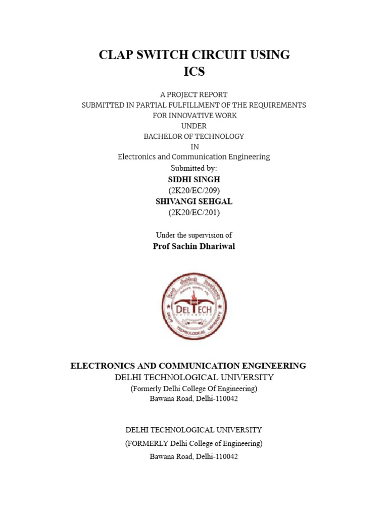Clap Switch Circuit Using Ics | PDF | Transistor | Electrical Network