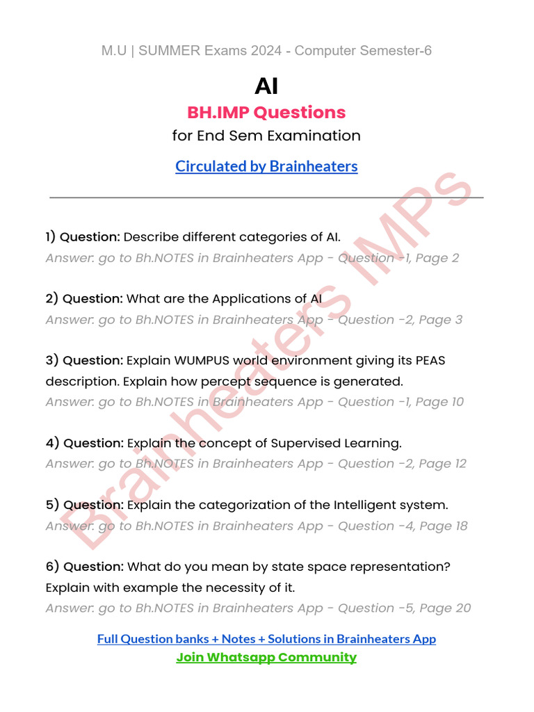 AI Comps Sem6 Final Exam IMPs | PDF | Computing | Computer Science