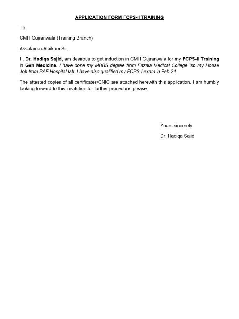 FCPS-II Training Application CMH | PDF | Finance & Money Management