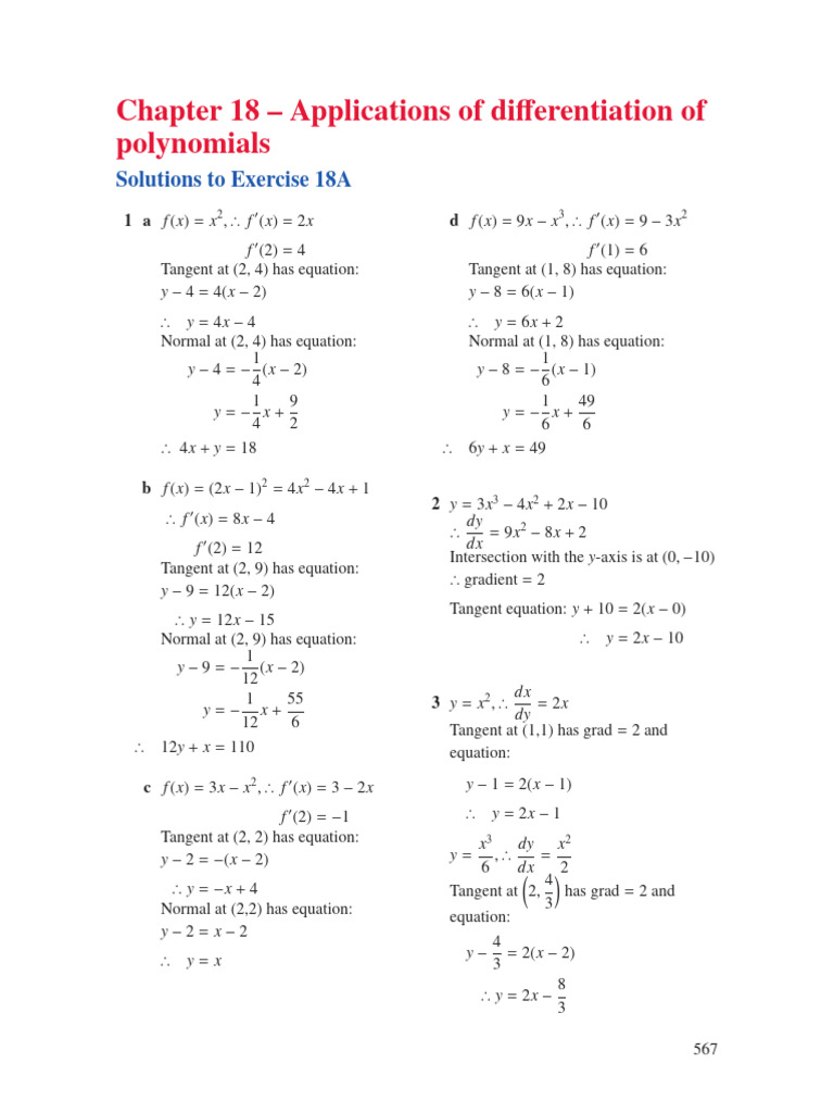 Polynomial Differentiation Applications | PDF | Tangent | Equations