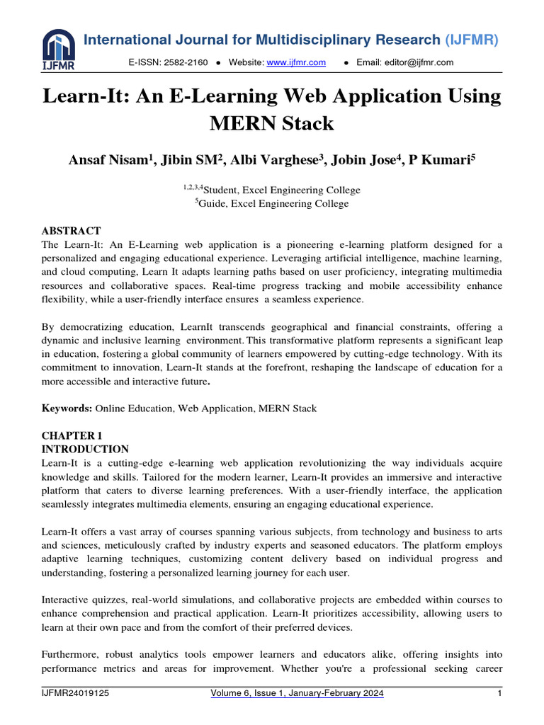 Learn-It: An E-Learning Web Application Using MERN Stack: Ansaf Nisam, Jibin SM, Albi Varghese ...