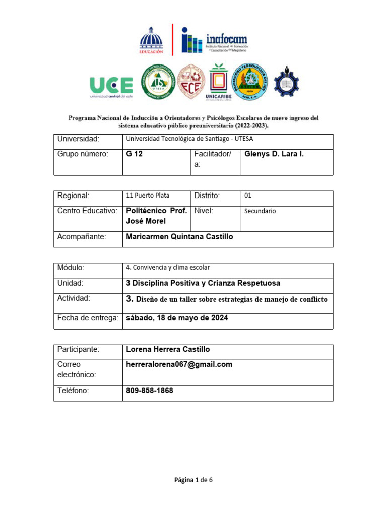 Programa para Taller de Manejo de Comflicto Induccion | PDF | Informática | Conceptos psicologicos