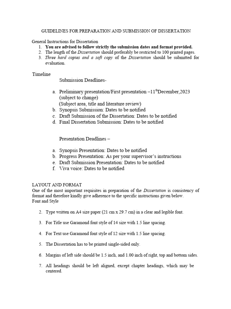 Guidelines For Preparation And Submission Of Dissertation Pdf Thesis Written Communication